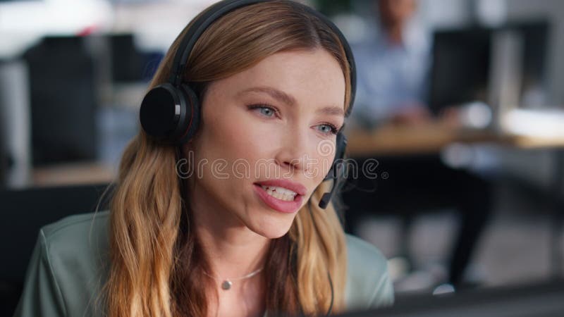 Portrait Helpdesk Operator Helping Customer Providing Support in Office ...