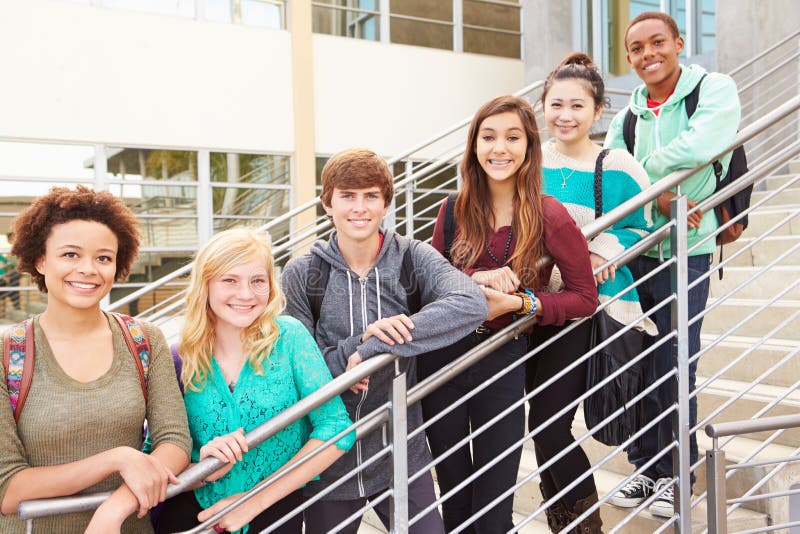 Portrait of High School Students Standing Outside Building Stock Photo ...