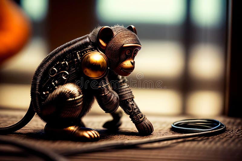 Portrait of High-tech Monkey Made Out of Metal Generated by AI Stock ...