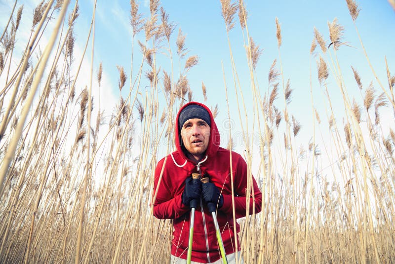 Portrait of hiker stock image. Image of active, field - 66945009