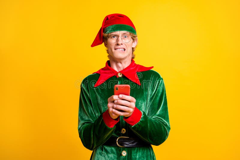 Portrait of His he Nice Attractive Worried Confused Funny Guy Elf Using ...