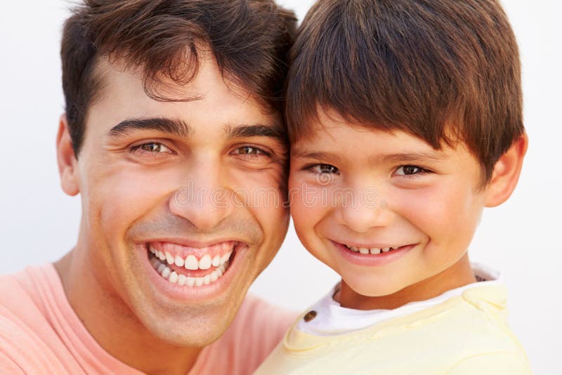 Portrait of Hispanic Father and Son Stock Image - Image of clothing ...