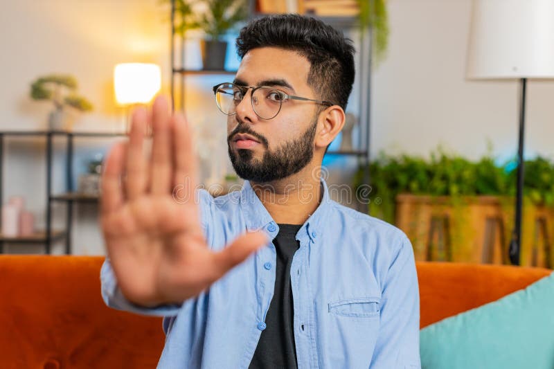 Indian Man with Serious Expression Doing Stop Gesture Prohibited Access ...