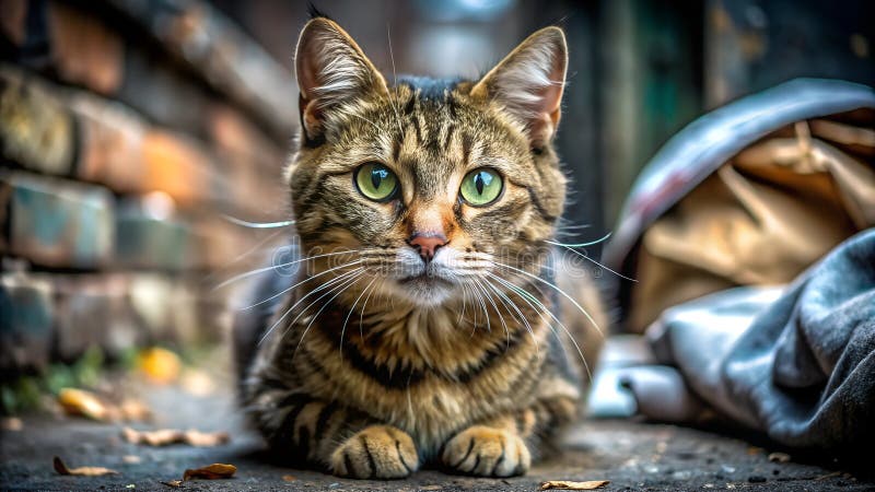 Portrait of a Homeless Cat. Close-up Stray Cat Stock Photo - Image of ...