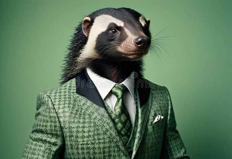Portrait of Honey Badger Dressed in an Elegant Patterned Suit with Tie ...