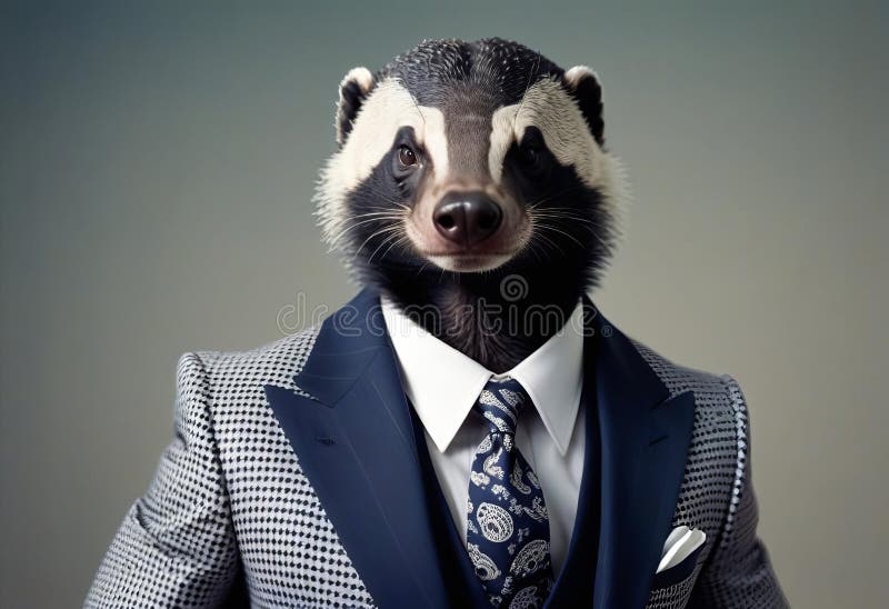 Portrait of Honey Badger Dressed in an Elegant Patterned Suit with Tie ...