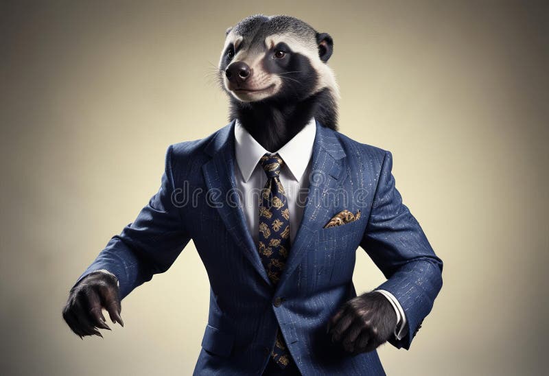 Portrait of Honey Badger Dressed in an Elegant Patterned Suit with Tie ...