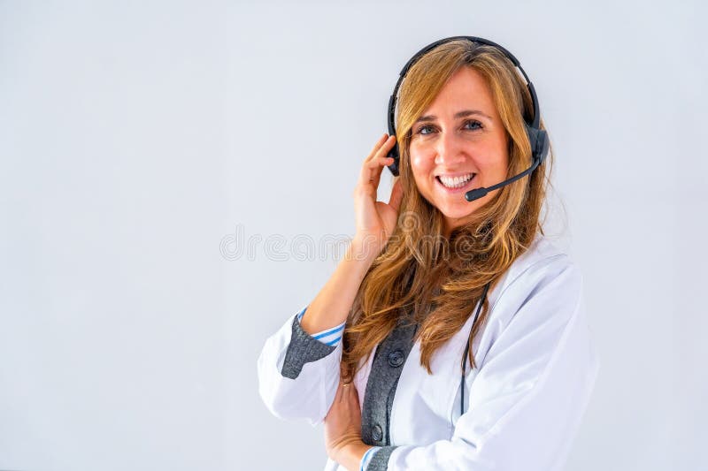 Portrait of a Hospital Operator Wearing Headset and Uniform Stock Photo ...