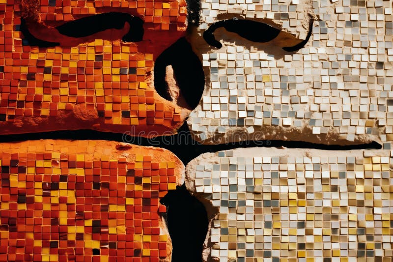 Portrait of a Human Face Made of a Mosaic of Square Shapes and Cubes As ...