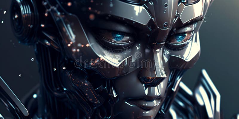 Portrait of Humanoid Robot. Metallic Android Face. Synthetic Life Stock ...