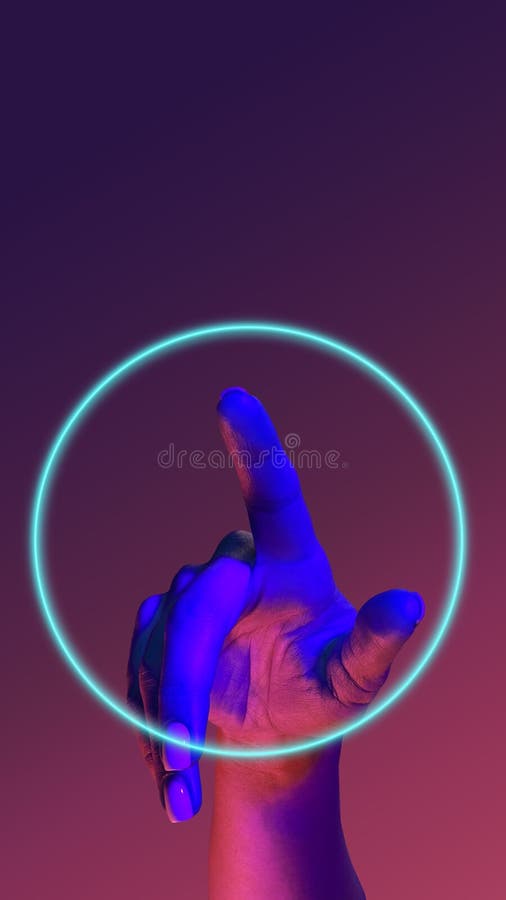 Portrait with Illuminated Hand Interacting in Motion with Geometric ...