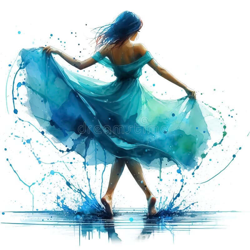 Portrait Illustration of Dancer with Dress Made of Paint and Splashes ...
