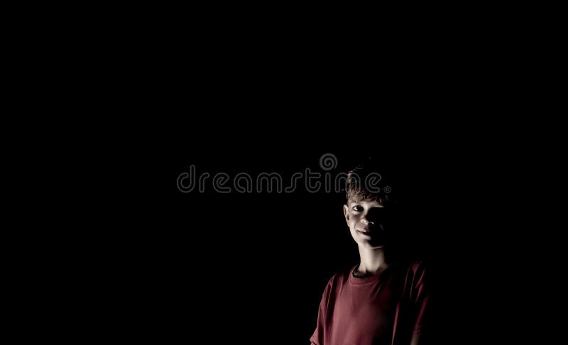 Portrait Image of a Boy at Night in the Dark Stock Image - Image of ...