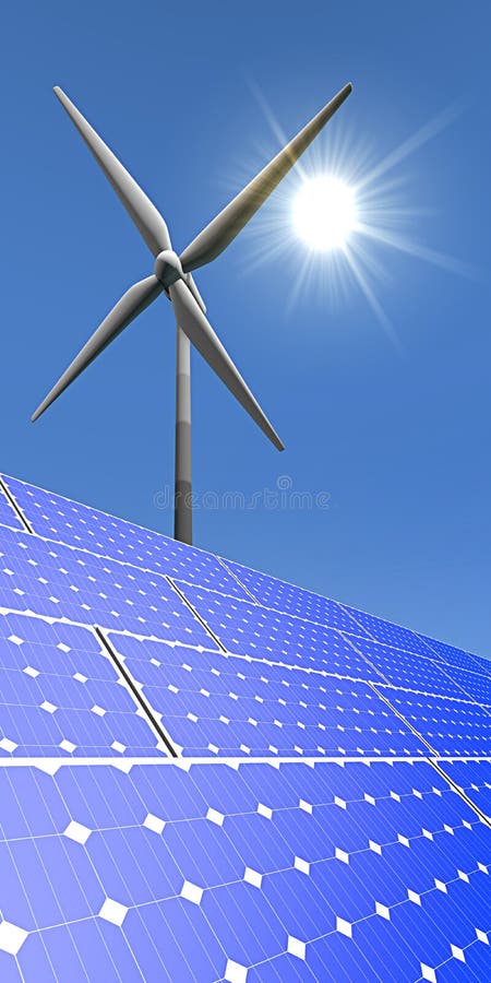 Portrait Image of Windmills and Solar Panels Stock Illustration ...