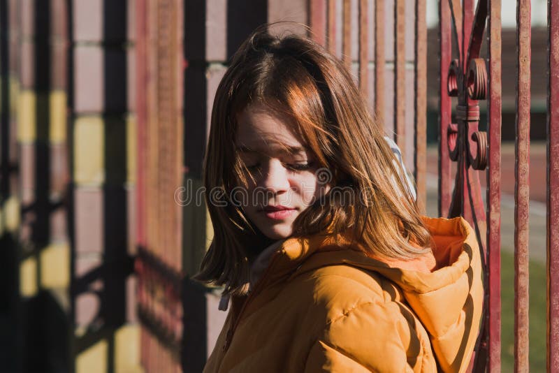 Portrait Image of a Young Girl in the Spring Sun Stock Photo - Image of ...
