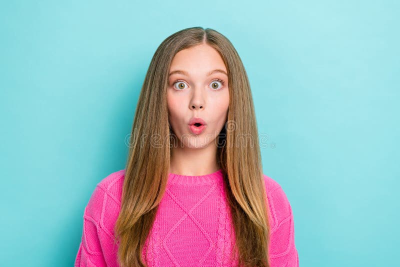 Portrait Of Impressed Excited Speechless Girl With Long Hairdo Wear