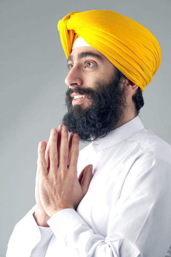 Portrait Of Indian Sikh Man With A Bushy Beard Praying Stock Image ...