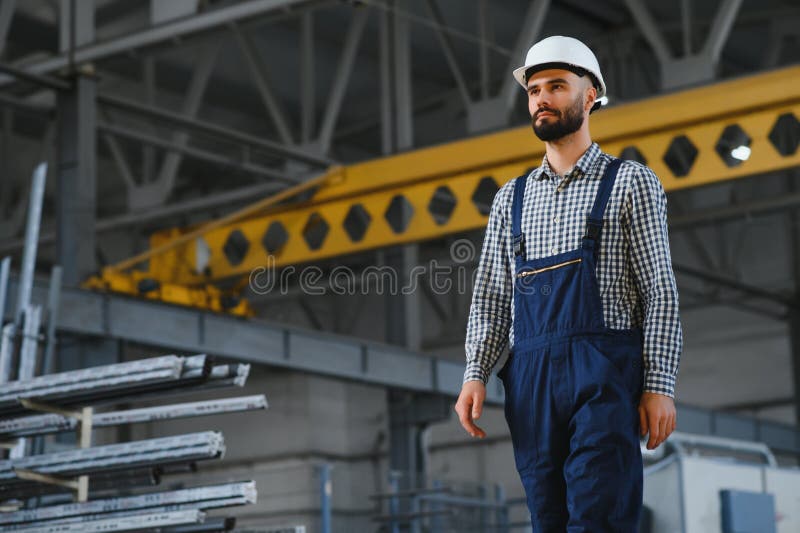 Portrait of Industrial Engineer. Factory Worker with Hard Hat Standing ...