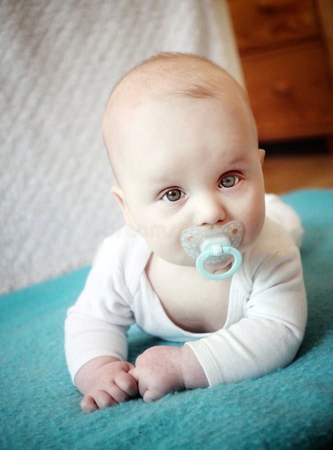 Portrait of Infant Baby during Tummy Time Stock Image - Image of ...