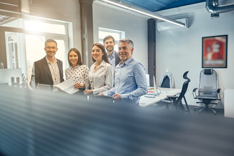 Happy Friendly Smart People Standing in the Modern Interior Office ...