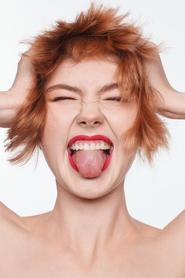 Portrait of Interesting Female Model with Red Lips Stock Image - Image ...