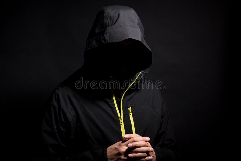 Portrait of Invisible Man Hacker in the Hood Isolated on Black ...