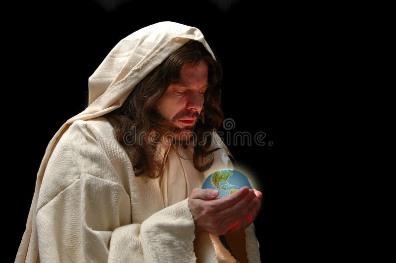 Portrait of Jesus Holding the World Stock Image - Image of earth ...