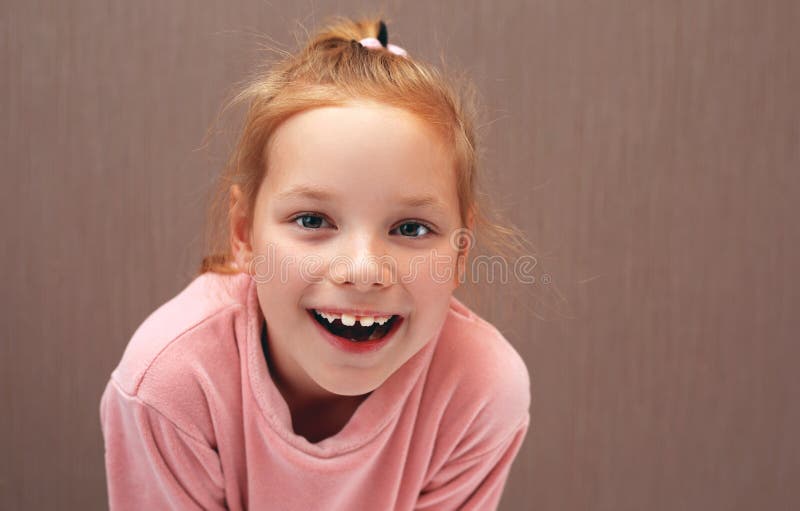 Portrait of Joyful Redhead Child Girl Stock Image - Image of happiness ...