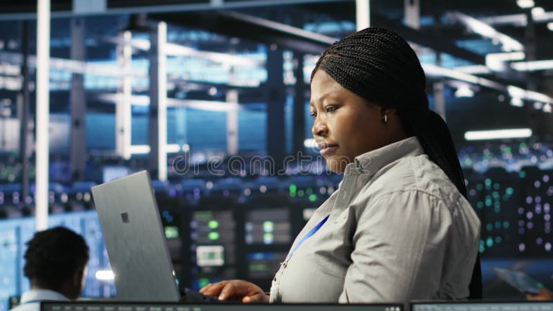 Portrait of Joyous Server Hub Technician Using AI Visualization ...