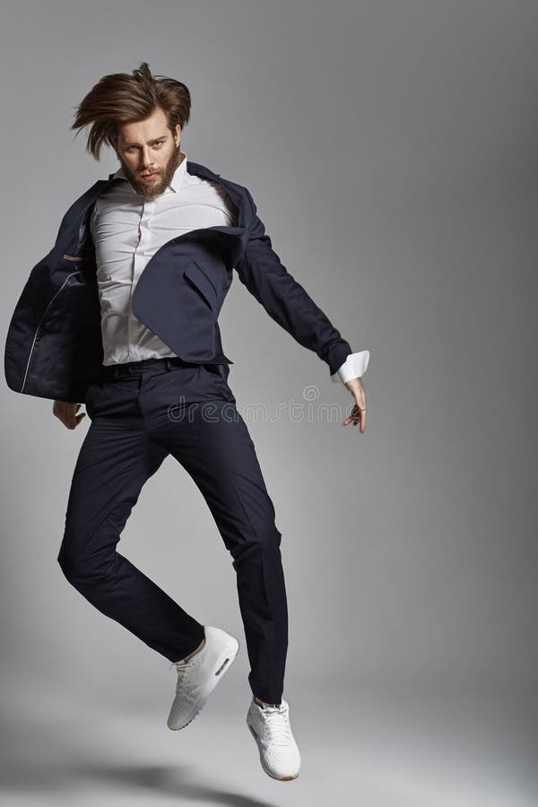 Portrait of a Jumping Male Model Stock Photo - Image of male ...
