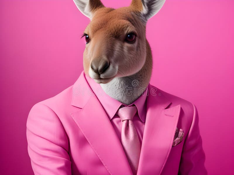 Portrait of a Kangaroo in a Pink Suit Stock Illustration - Illustration ...