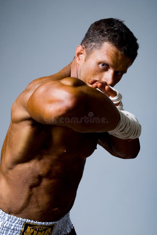 Portrait of a Kick Boxer in Fighting Stance. Stock Photo - Image of ...