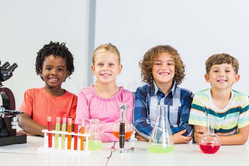 Portrait of Kids Doing a Chemical Experiment in Laboratory Stock Photo ...