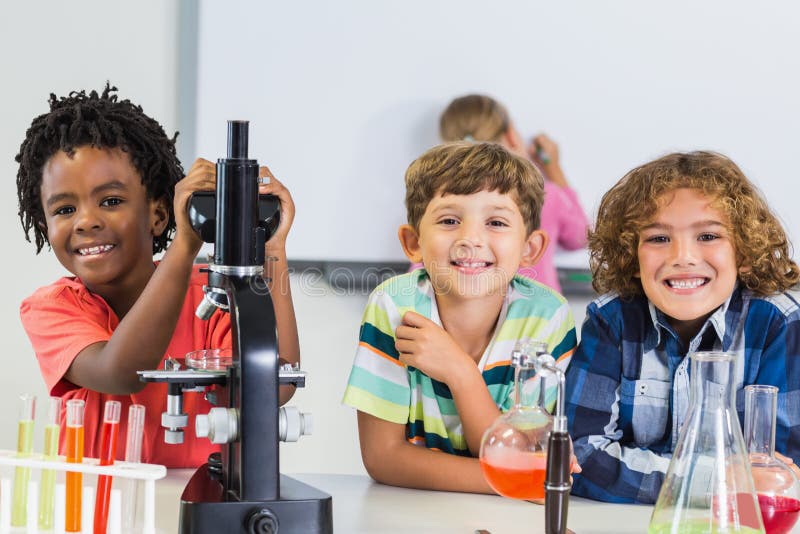 Portrait of Kids Doing Experiment in Laboratory Stock Image - Image of ...