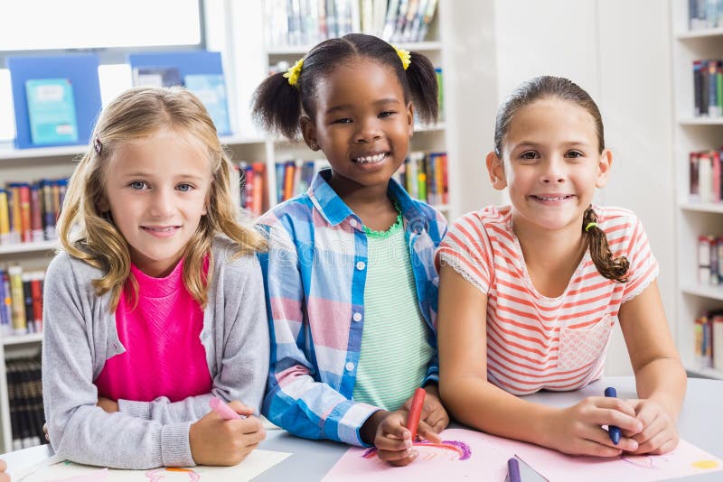 Portrait of Kids in Library Stock Photo - Image of drawing, color: 73215460
