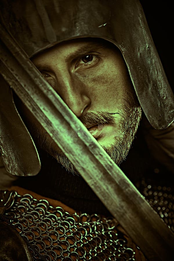 Portrait of a knight stock image. Image of chainmail - 208247503