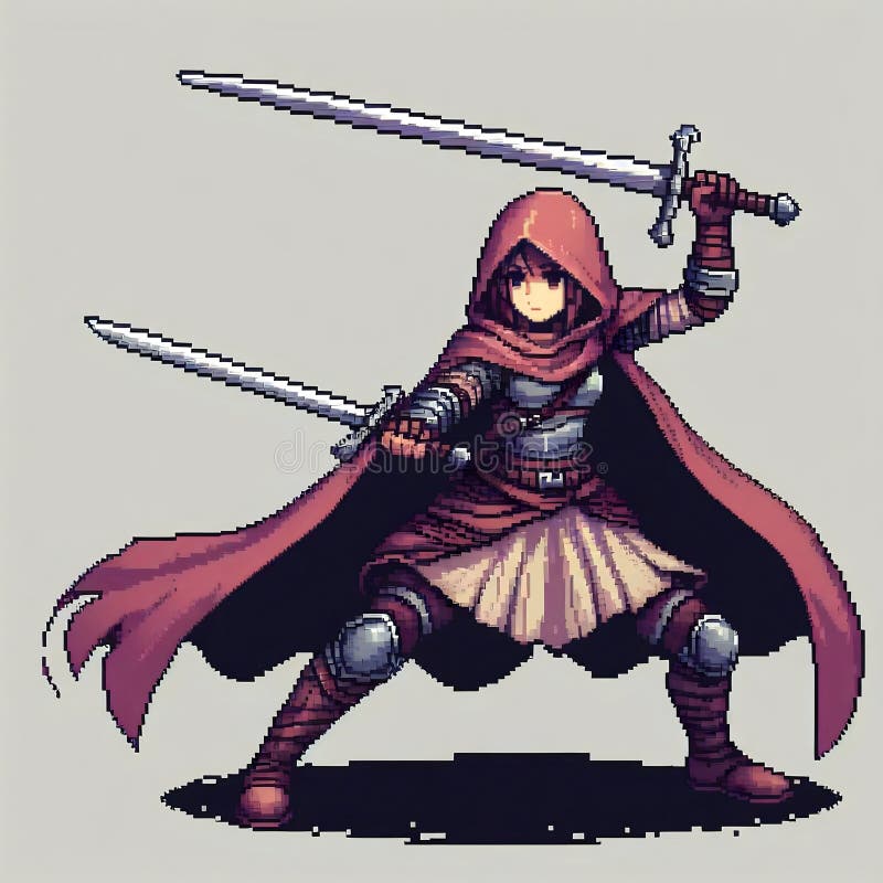 Portrait of a Knight Using Two Swords, Pixel Art Stock Illustration ...