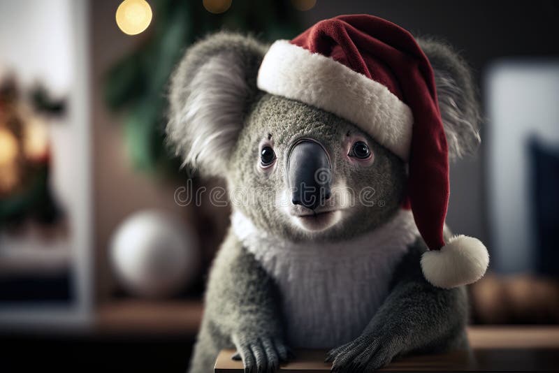 Portrait of a Koala with Santa Hat Stock Illustration - Illustration of ...
