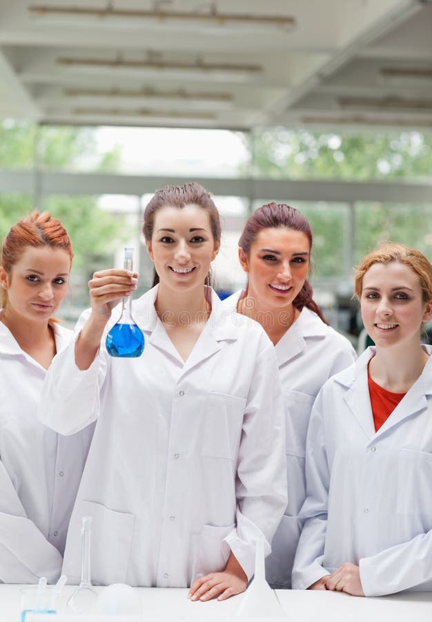 Portrait of Lab Partners Posing with a Flask Stock Photo - Image of ...