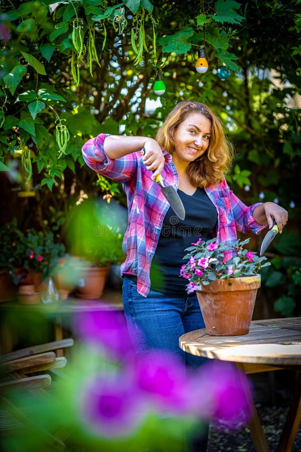 Portrait of Lady in the Back Garden Stock Photo - Image of leisure ...
