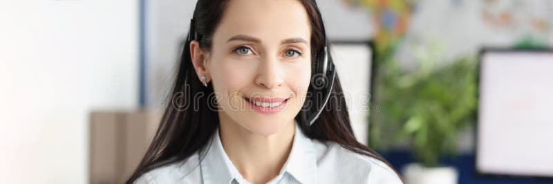 Lady Support Service Worker Wear Headset with Microphone for Voice ...