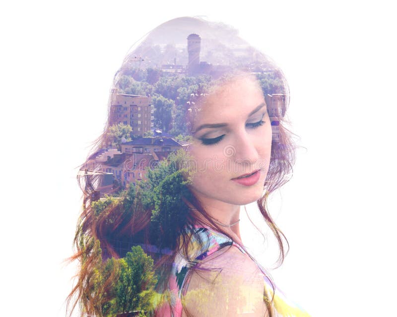 Portrait and Landscape Double Exposure Stock Photo - Image of houses ...