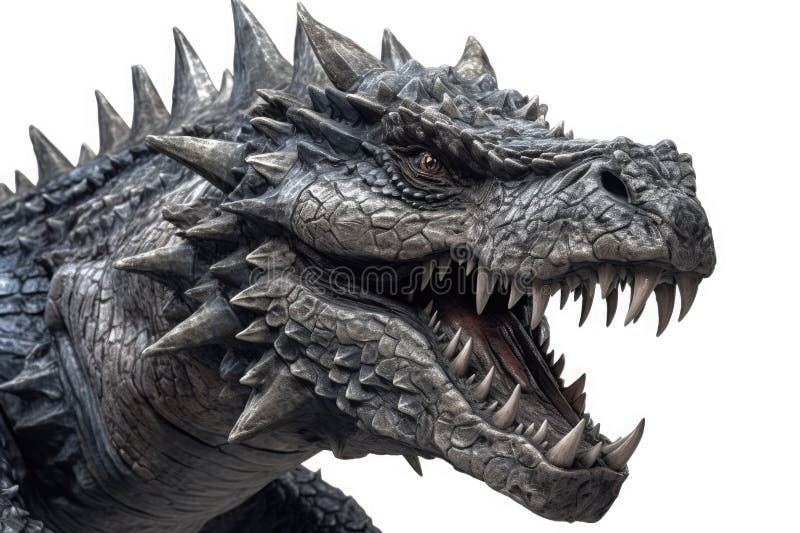 Portrait of a Large Gray Dragon Isolated on White Background ...