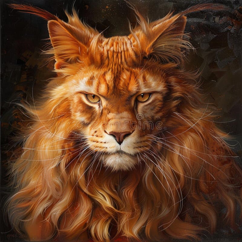 Portrait of a Large Purebred Red Maine Coon Cat, Stock Image - Image of ...