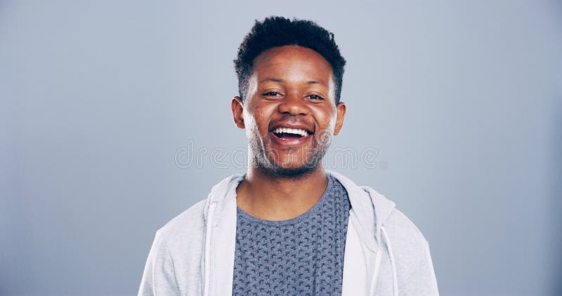 Portrait, Laugh and Creative Black Man in Studio, Comedy Screenwriter ...
