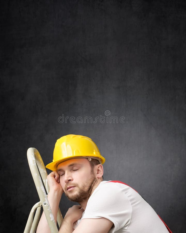 Portrait of a Lazy Worker with Ladder Stock Image - Image of lazy ...