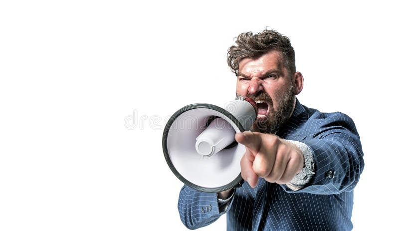 Portrait of a Leader Screaming with a Megaphone Stock Photo - Image of ...