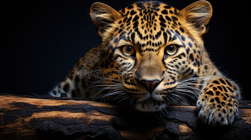 Portrait of a Leopard Lying on a Log Stock Illustration - Illustration ...