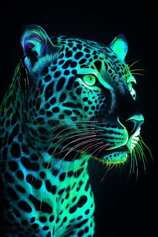 Portrait of a Leopard in Neon Light on a Black Stock Illustration ...