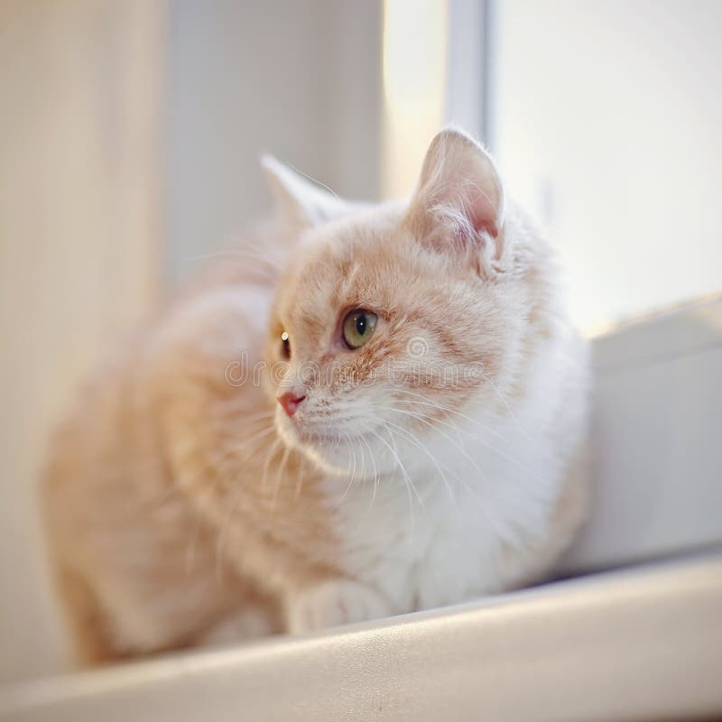 Portrait of Light-beige Kitten on the Windowsill Stock Image - Image of ...